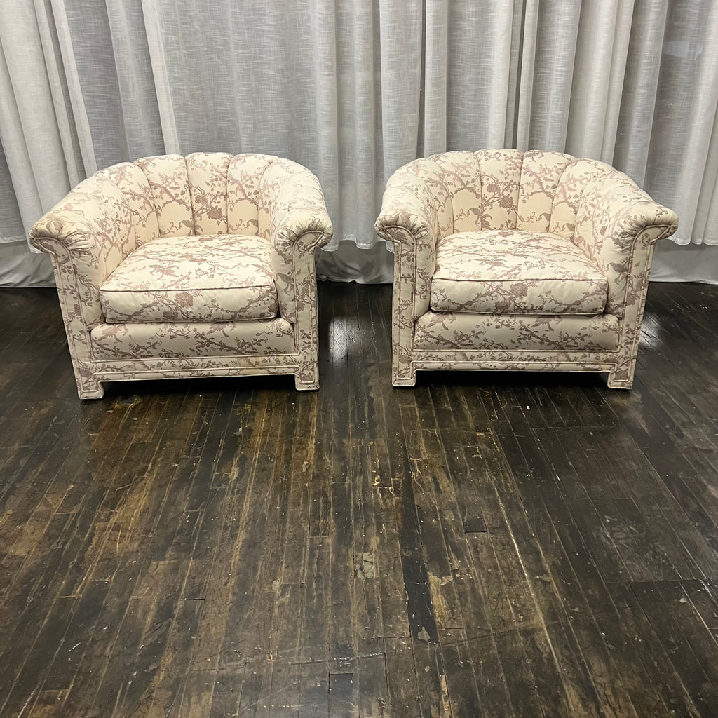 Pair of Art Deco Style Channel Back Lounge Chairs Attributed to Baker ...